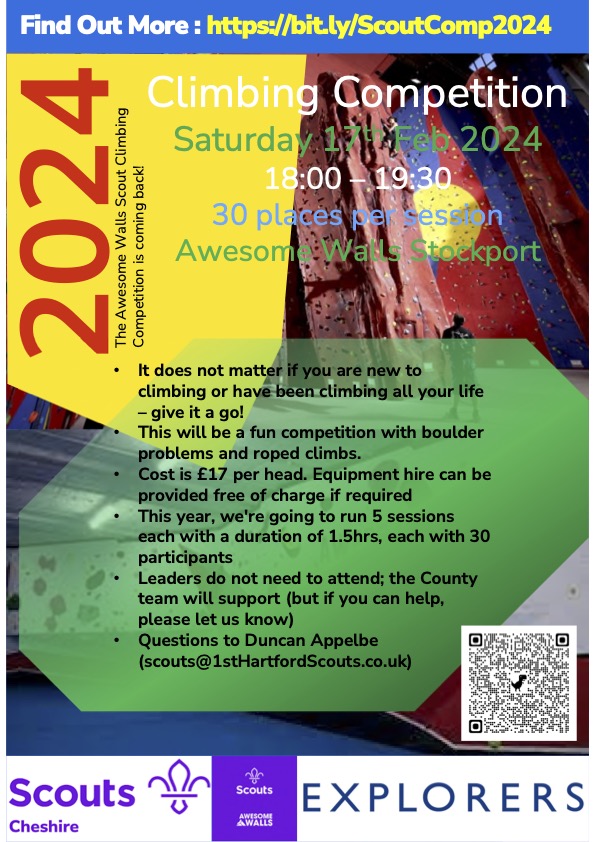 County Climbing Competition Flyer 2024 - Explorers | Cheshire Scouts